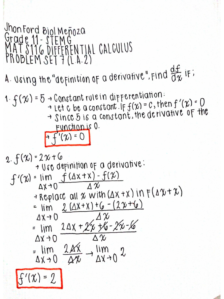 Menoza - Diff Calc - Problem Set 7 - Learning Activity 2 - Midterms | PDF