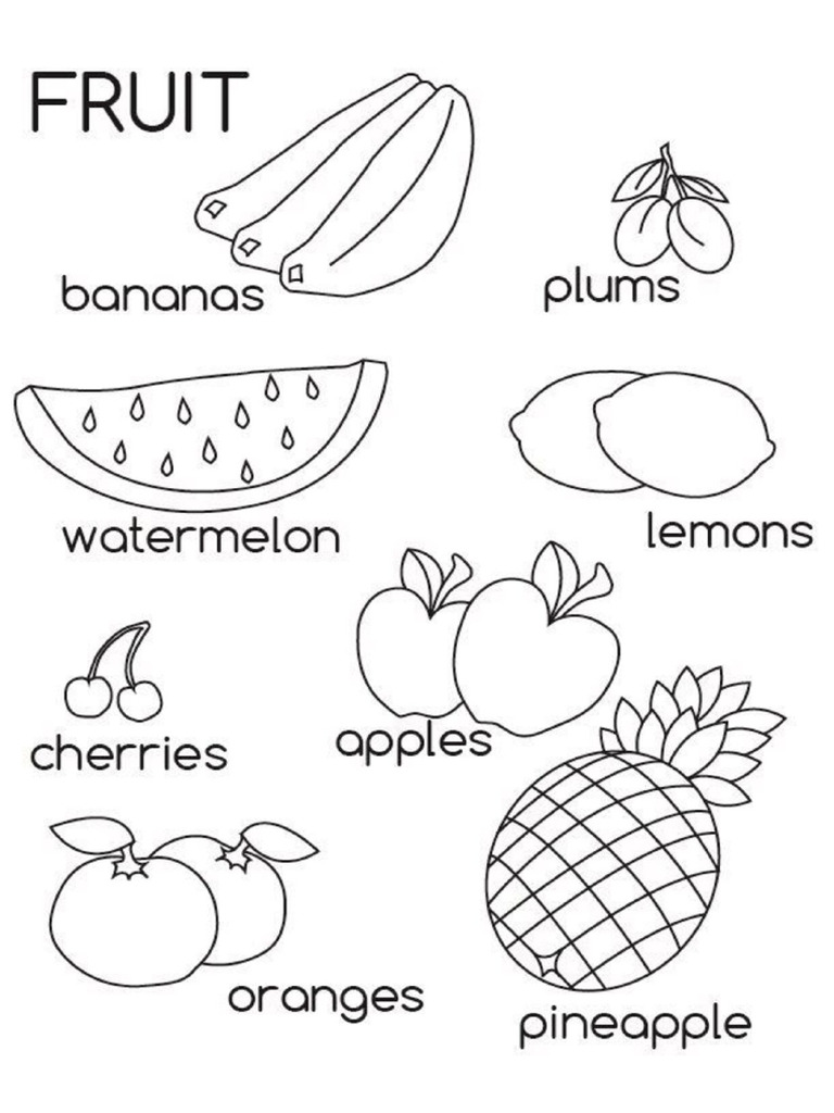 Fruits and Vegetables Coloring Pages - MomJunction | PDF