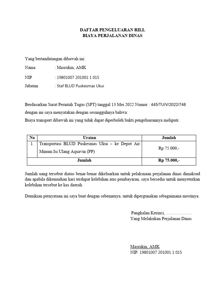 DAFTAR PENGELUARAN RILL DAMIU Dinas | PDF