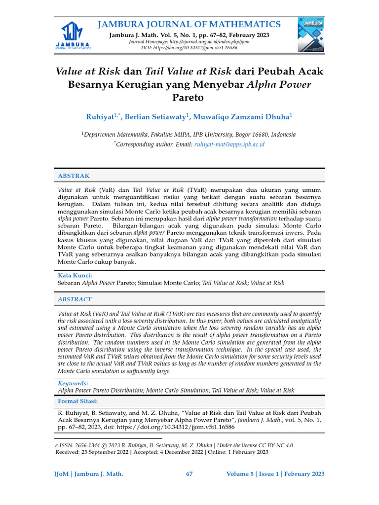VaR dan TVaR pada Sebaran Alpha Power | PDF | Metode & Bahan Ajar
