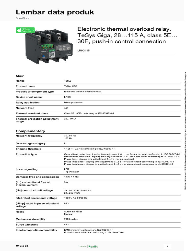 TeSys Giga LR9G115 Relay Overview | PDF | Relay | Alternating Current