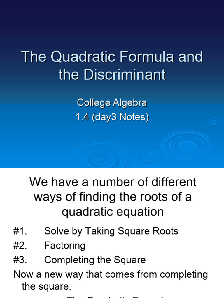 1.4 Day3 Notes On Using The Discriminant | PDF | Quadratic Equation ...