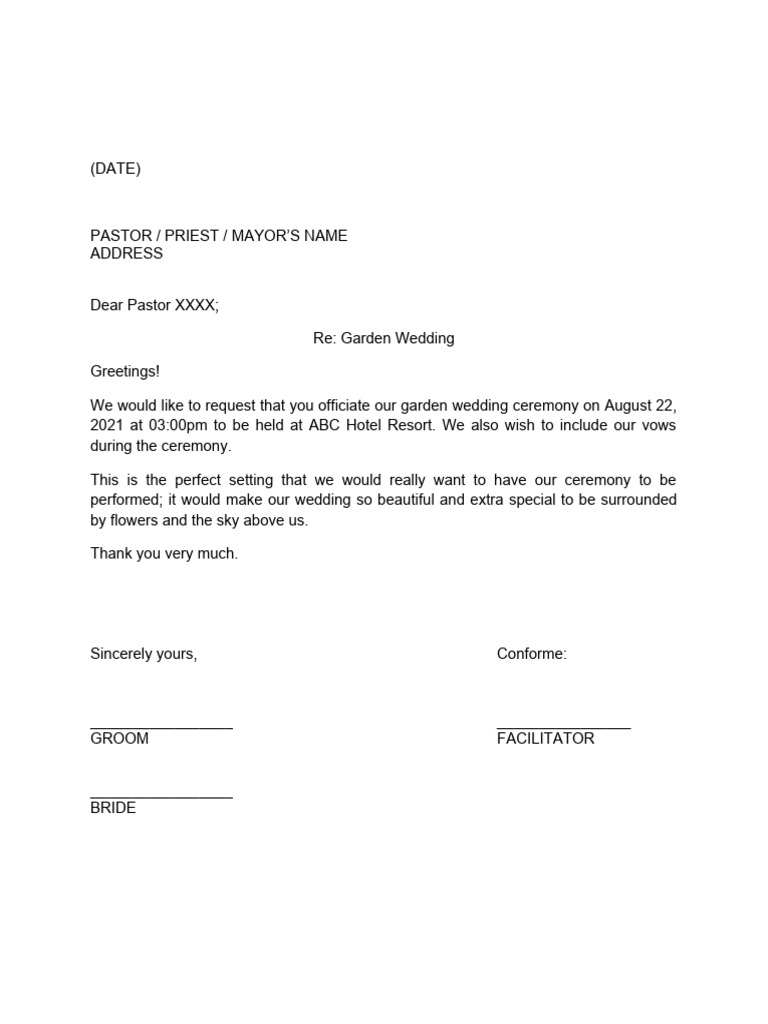 Letter To Officiate The Wedding | PDF Letter To Officiate The Wedding | PDF