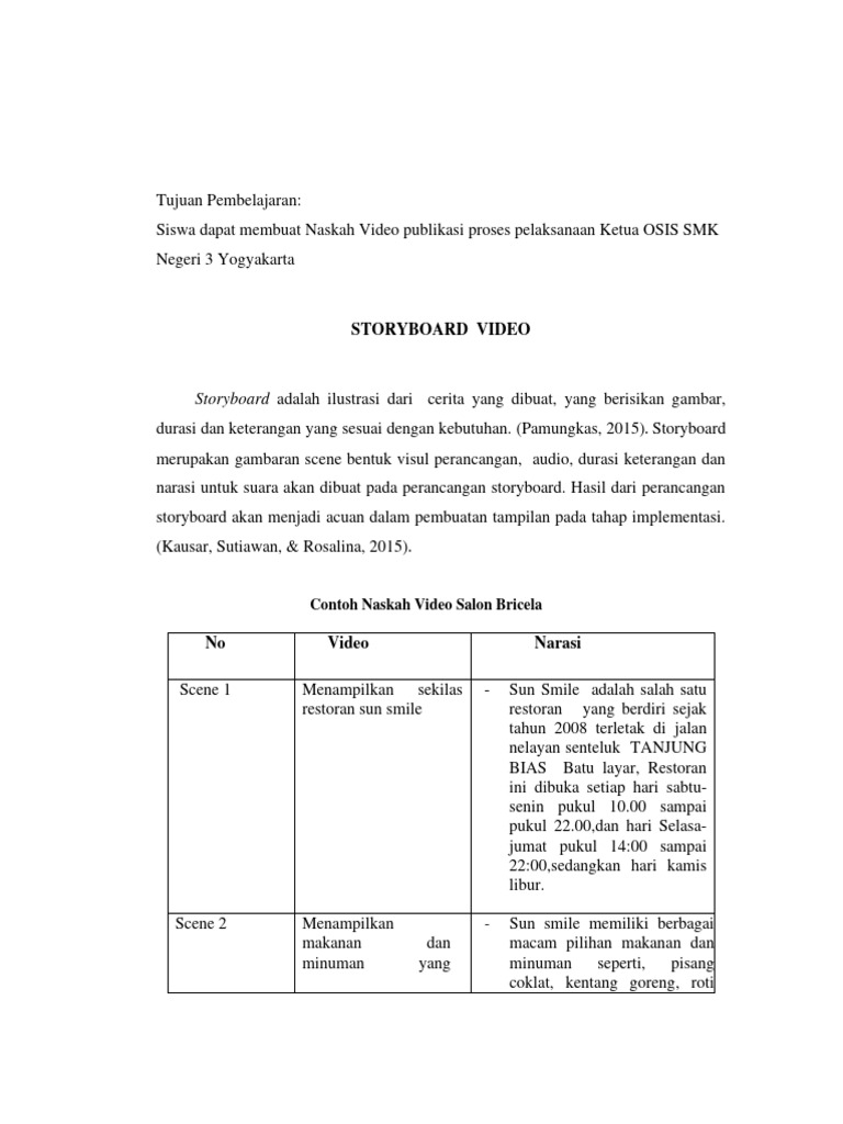 Contoh Storyboard Video Publikasi OSIS | PDF