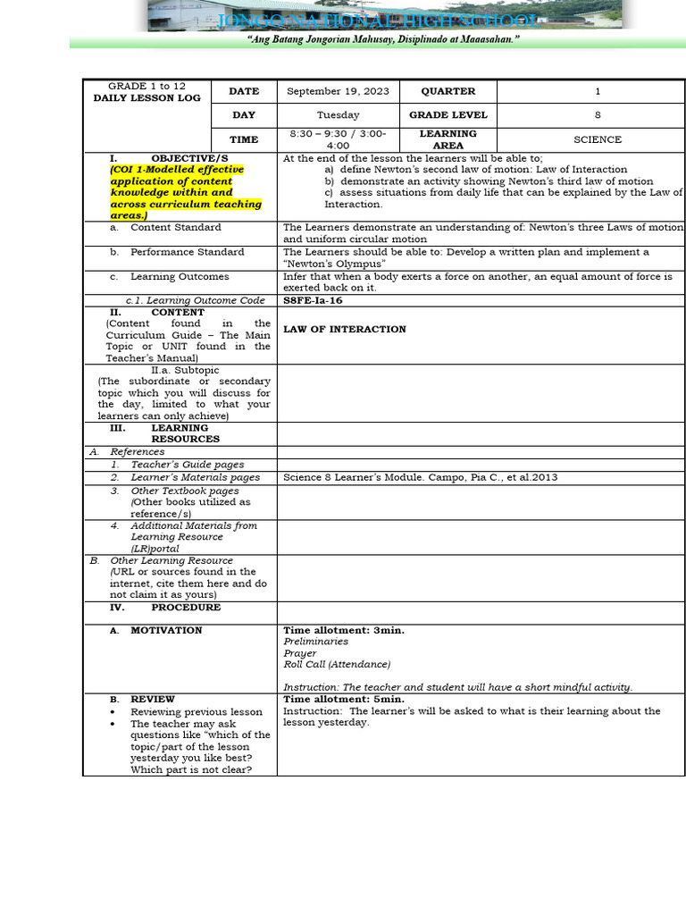 SCIENCE 8 Q1 W4 1 Law of Action-Reaction | PDF | Force | Learning