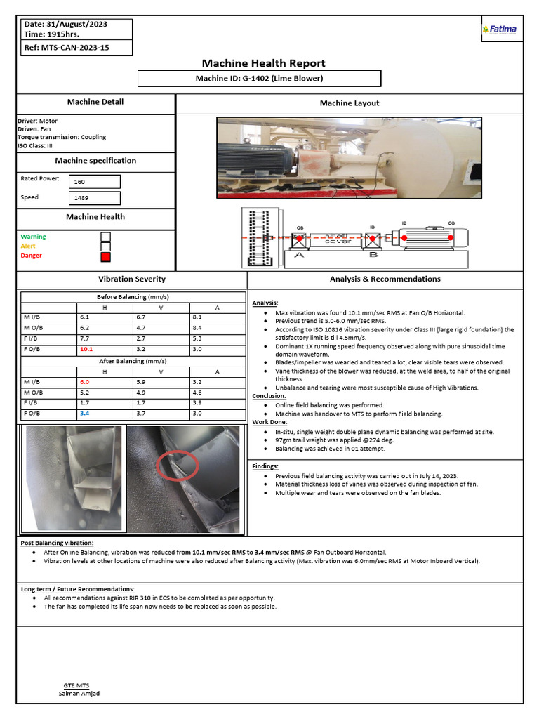 G1402 Field Balancing Report Aug 31, 2023 | PDF | Root Mean Square ...