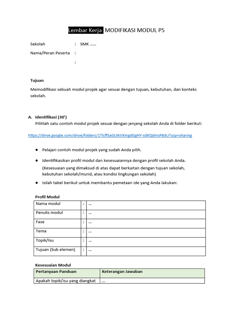 Lembar Kerja Modifikasi Modul P5 SMK | PDF