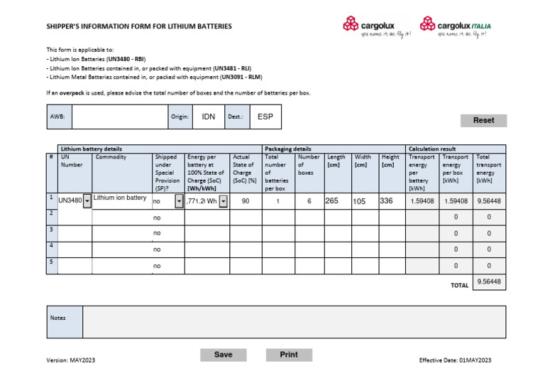Lithium Battery Information Form MAY2023 | PDF