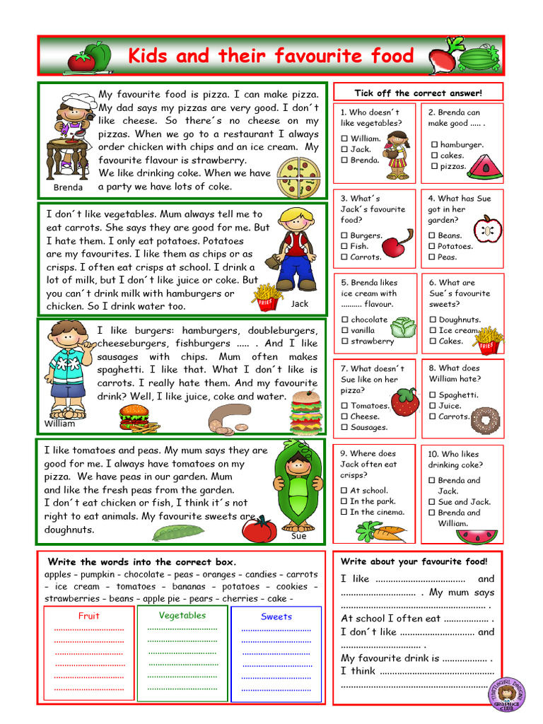 Kids' Favorite Foods and Preferences | PDF