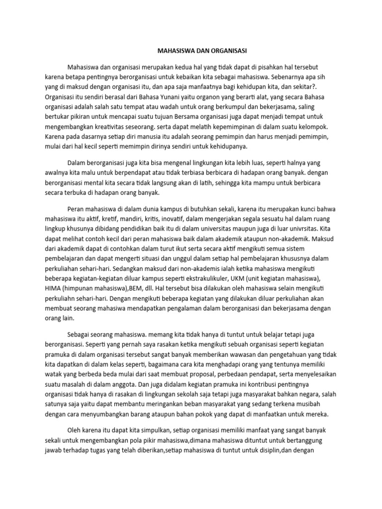 ESSAY MAHASISWA DAN ORGANISASI | PDF
