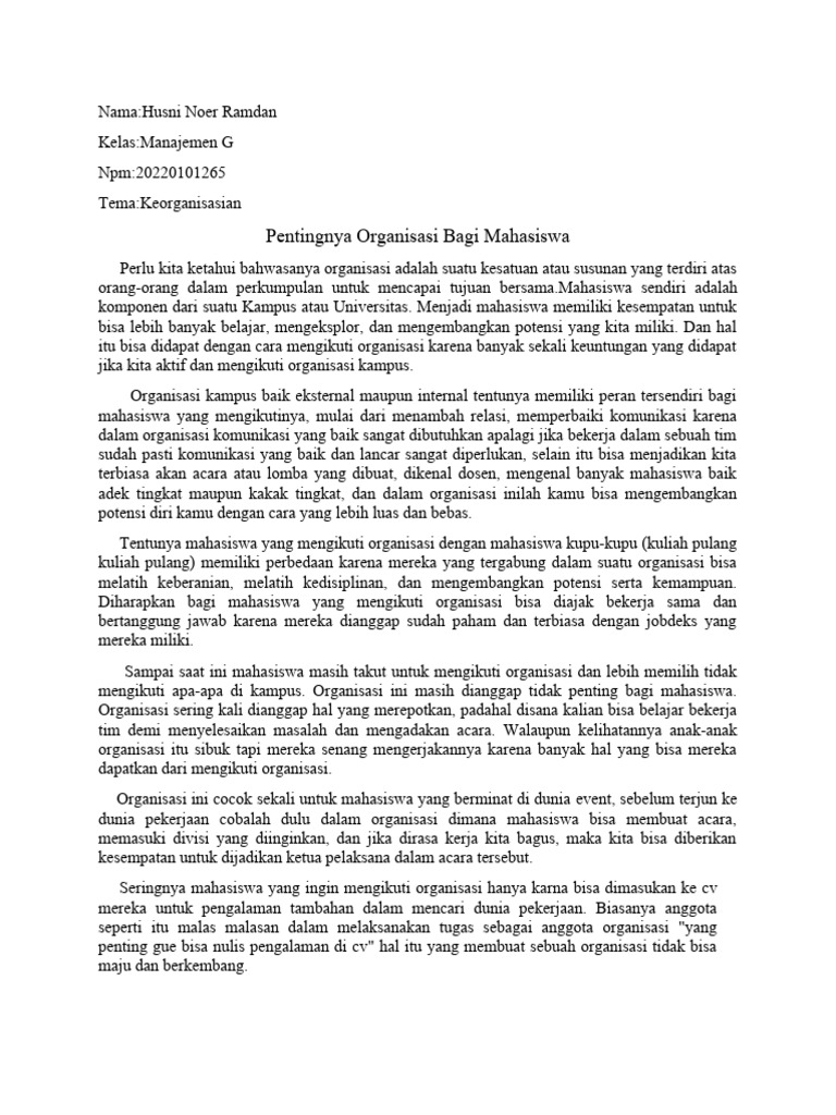 Essay Tentang Keorganisaian | PDF | Karier & Perkembangan ...