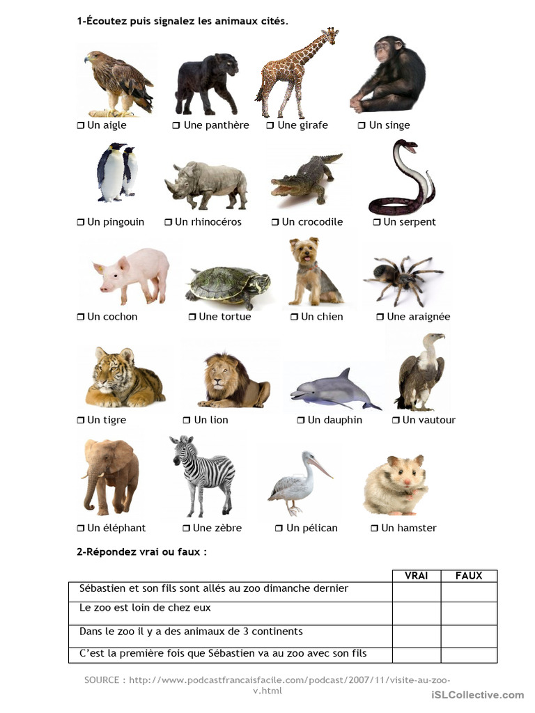 Compréhension orale sur les animaux | PDF