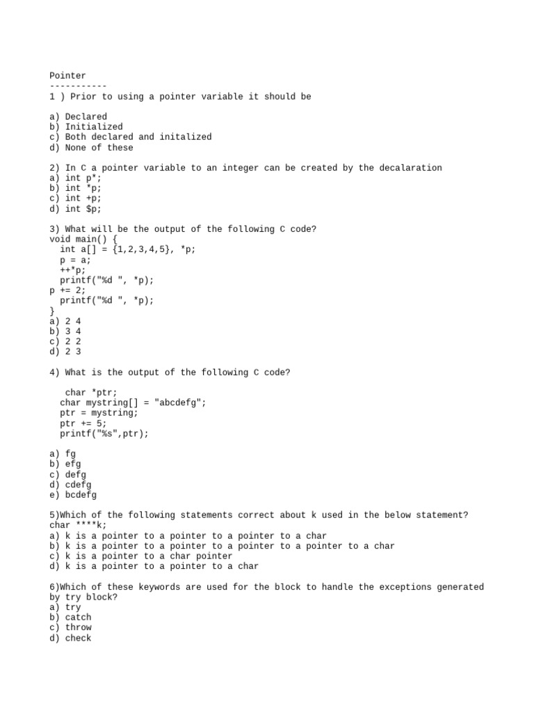 Mcqs Pdf Pointer Computer Programming C Programming Language 8741