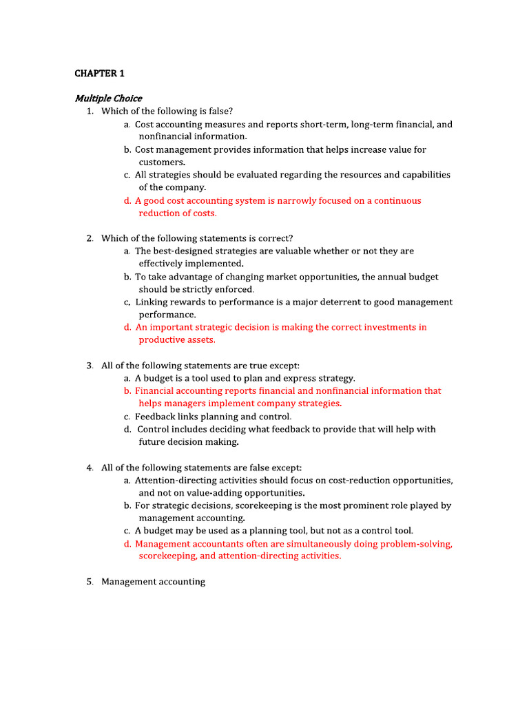 Strategic Cost Management Chapter 1 | PDF