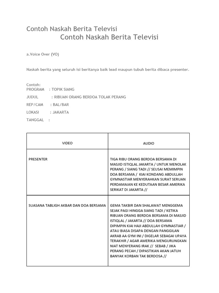 Contoh Naskah Berita TV | PDF