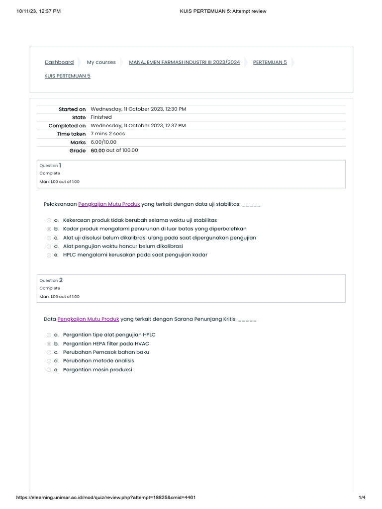 KUIS PERTEMUAN 5 - Attempt Review | PDF