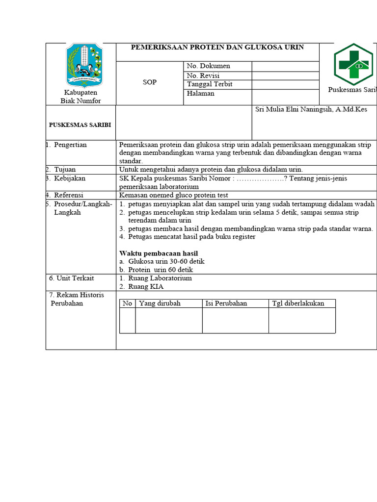 Sop Laboratorium Puskesmas Saribi | PDF