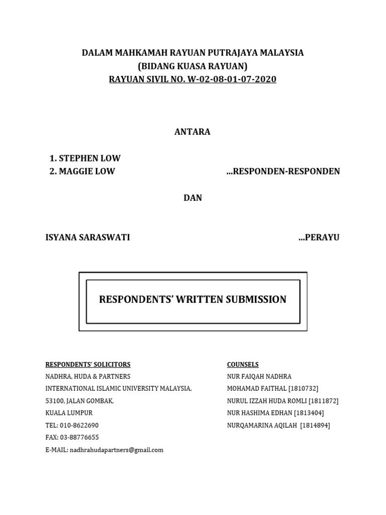 MOOT Respondents' Written Submission | PDF | Judgment (Law) | Surrogacy