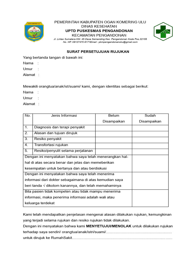 3.7.1.1 Contoh Form Persetujuan Rujukan | PDF
