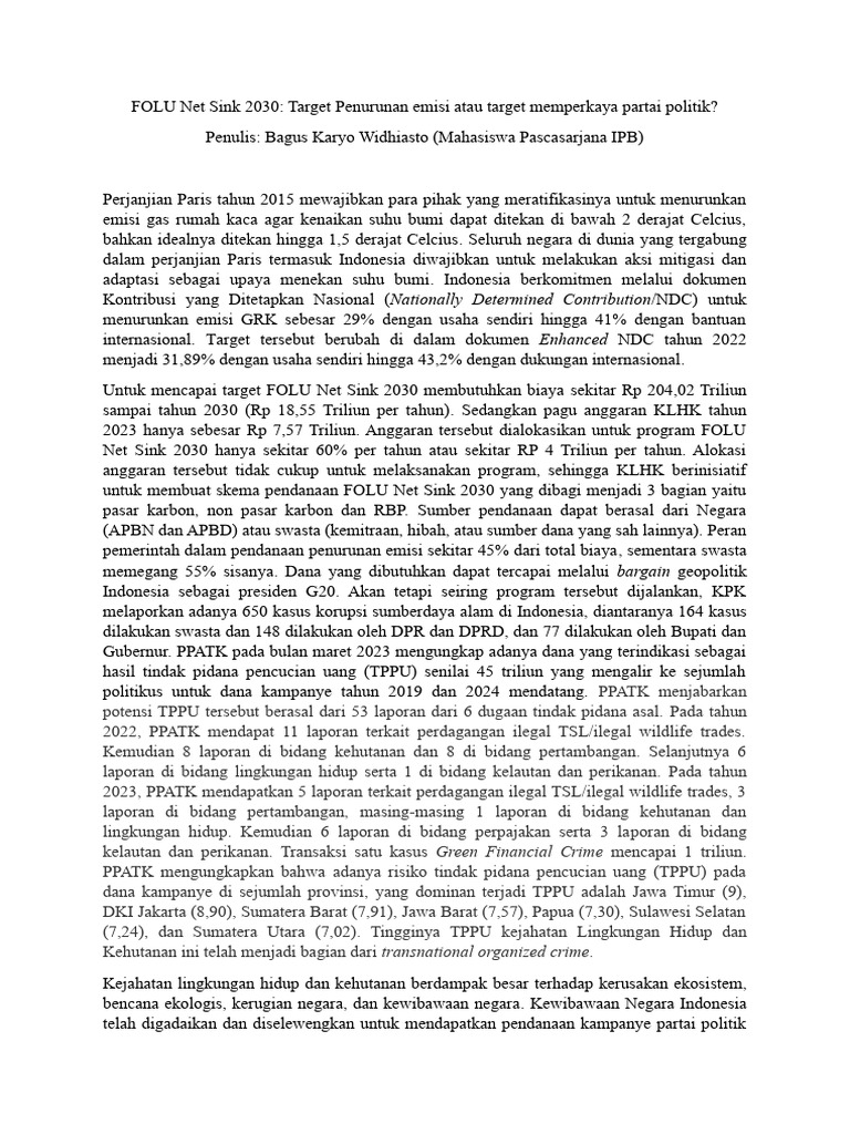 Target FOLU Net Sink 2030-1 | PDF | Ilmu Sosial