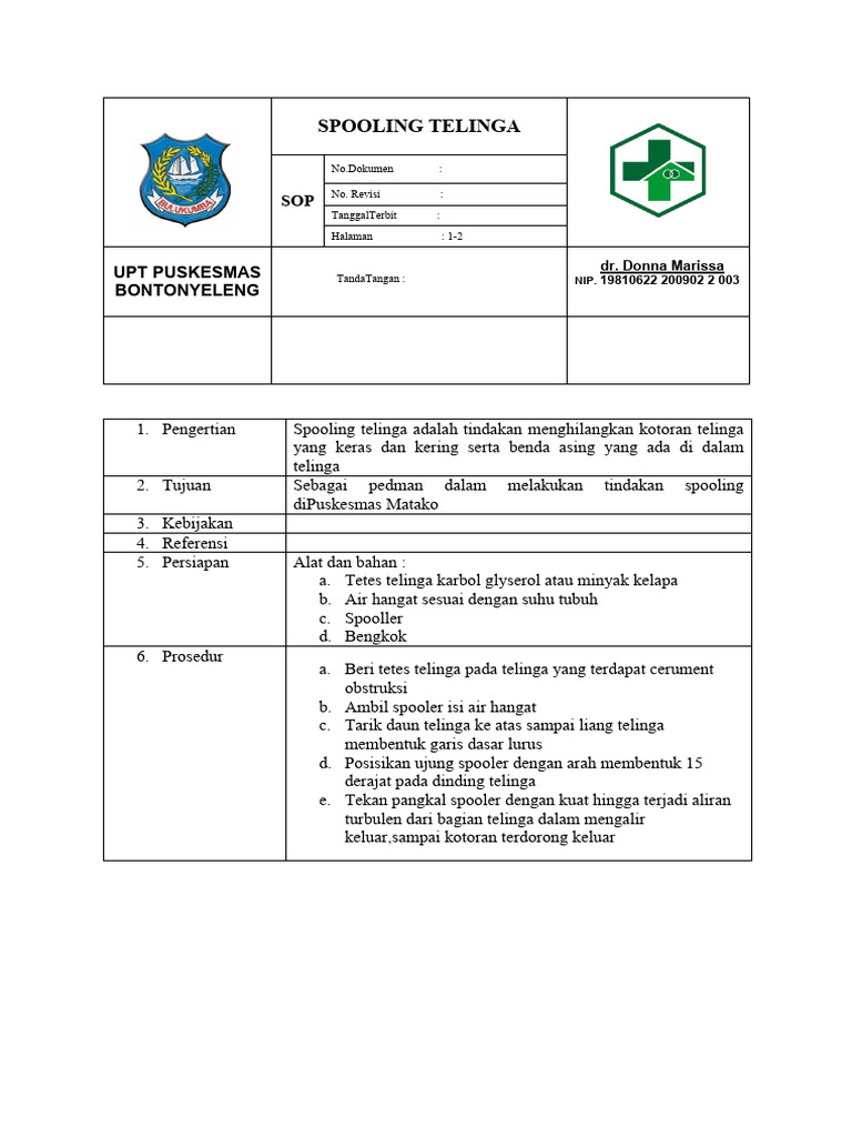 Prosedur Spooling Telinga di Puskesmas | PDF