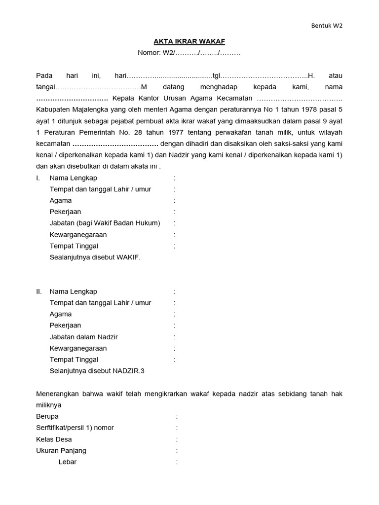 Contoh Akta Ikrar Wakaf Tanah | PDF