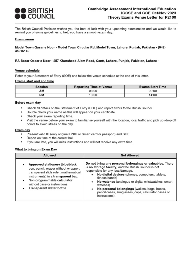Theory Venue Letter - ON23 - P2100 | PDF