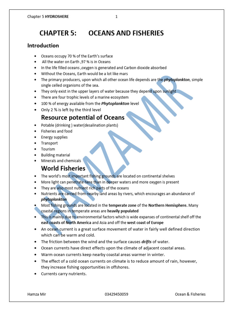 CH 5 Oceans & Fisheries | PDF | Oceans | Overfishing