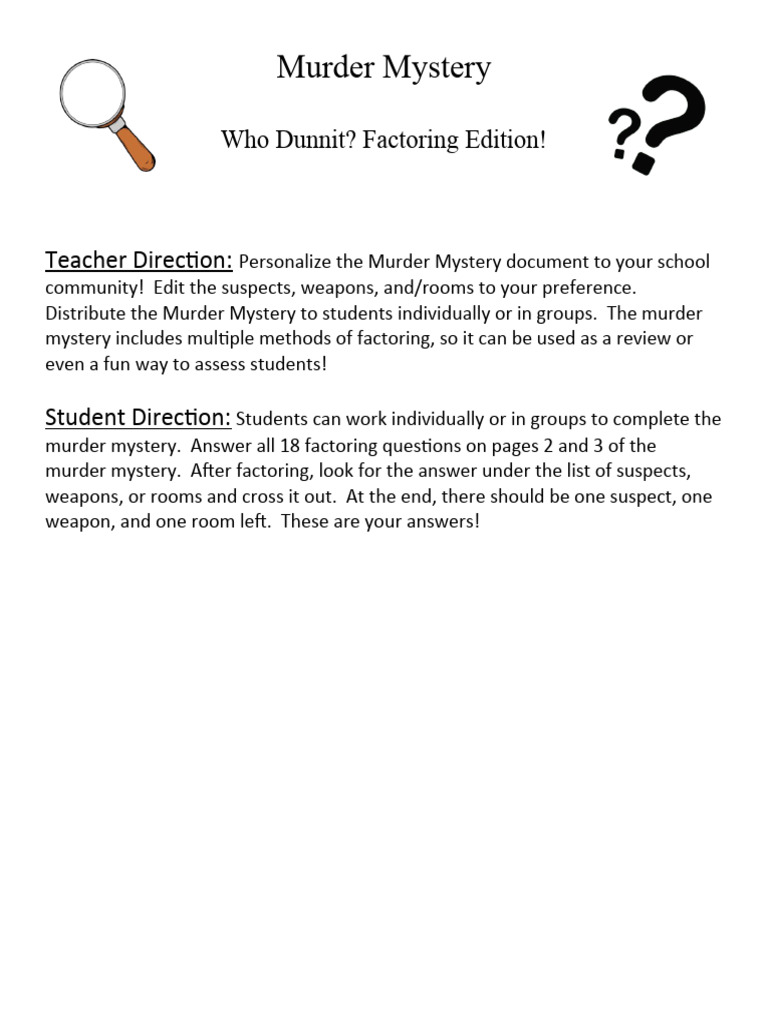 Factoring Murder Mystery Answers | PDF | Number Theory