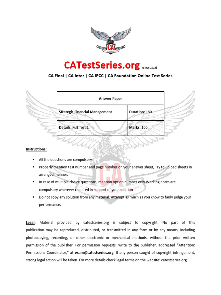 Ca Final SFM Practice Test Paper | PDF