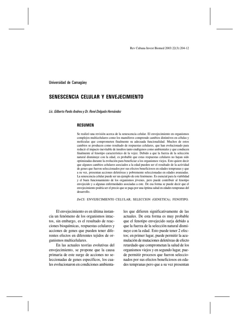 Senescencia Celular y Envejecimiento - 231012 - 180303 | PDF