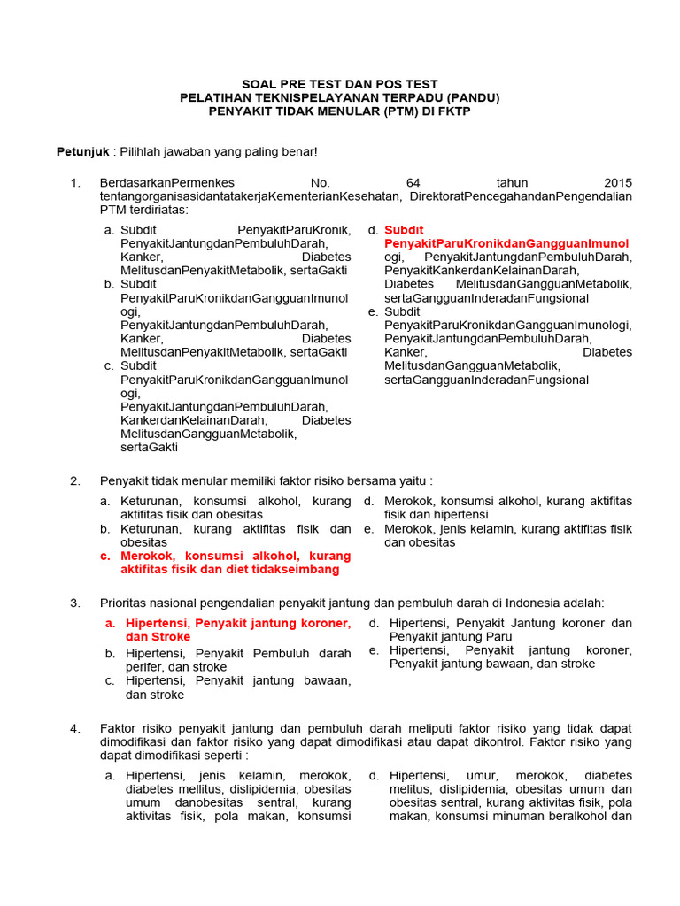 Soal Pre Test Penyakit Tidak Menular | PDF | Gaya Hidup