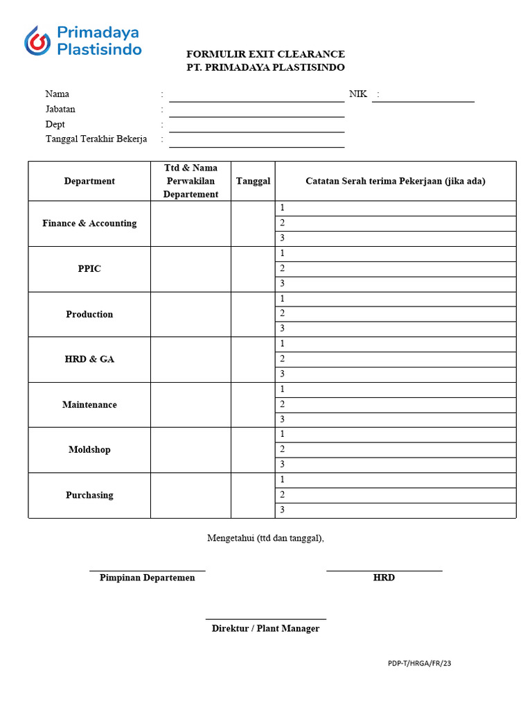 Form Exit Clearence | PDF