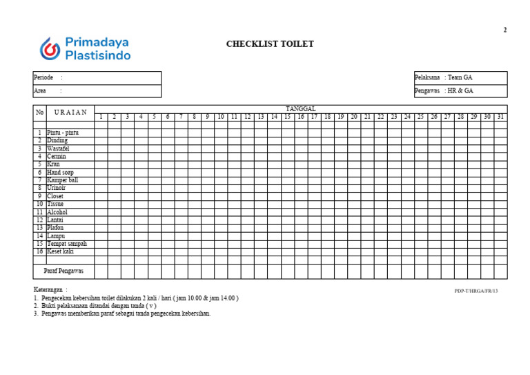Checklist Toilet | PDF