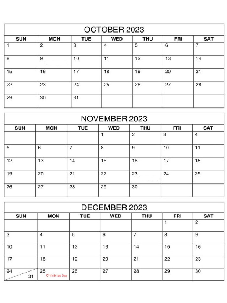 Oct Nov Dec Calender | PDF