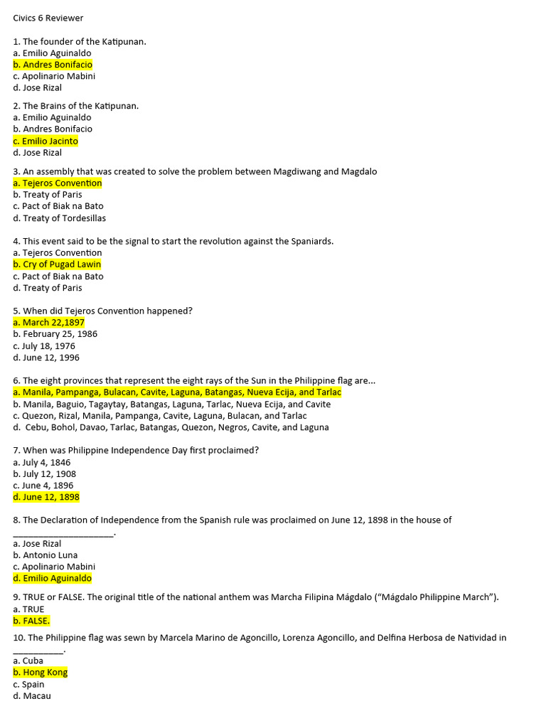 1ST Q Civics 6 Reviewer | PDF | Spanish Empire | Philippines