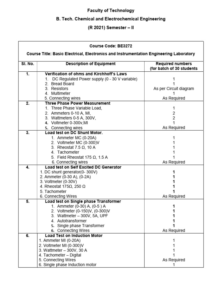 Chemical and Electrochemical Lab Requirements | PDF