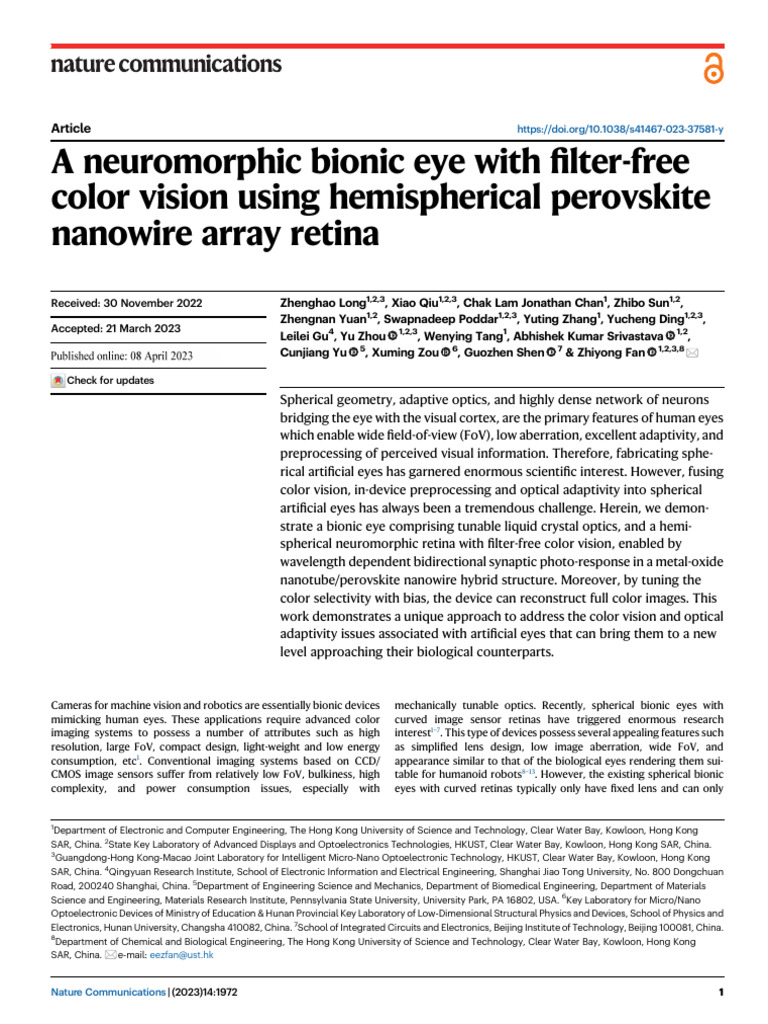 A Neuromorphic Bionic Eye With Filter-Free Color Vision Using ...