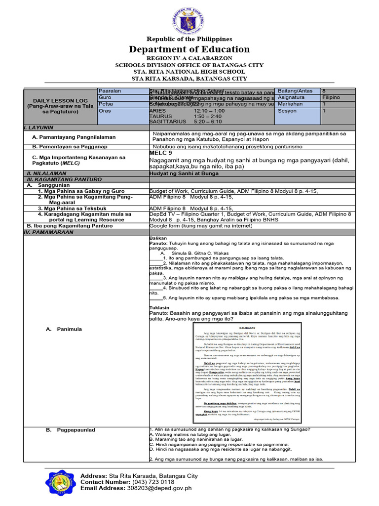 DLP Fil8 Q1 W6 | PDF