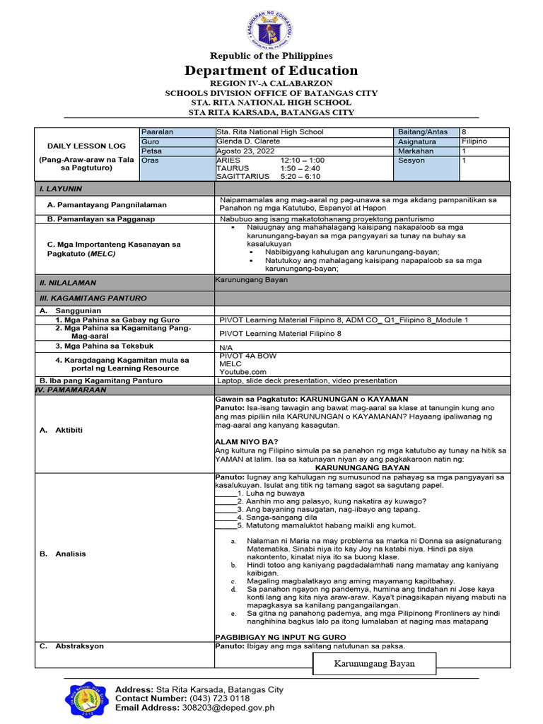 DLP Fil8 Q1 W1 | PDF