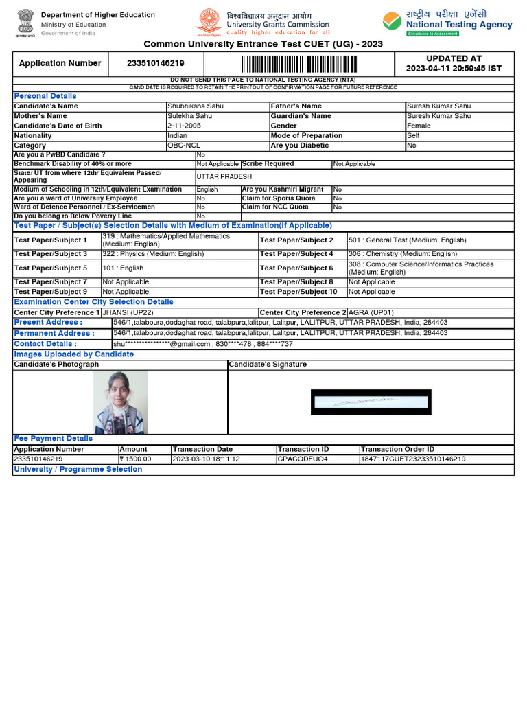 CUETApplicationForm 233510146219 | PDF | Computer Science | Science