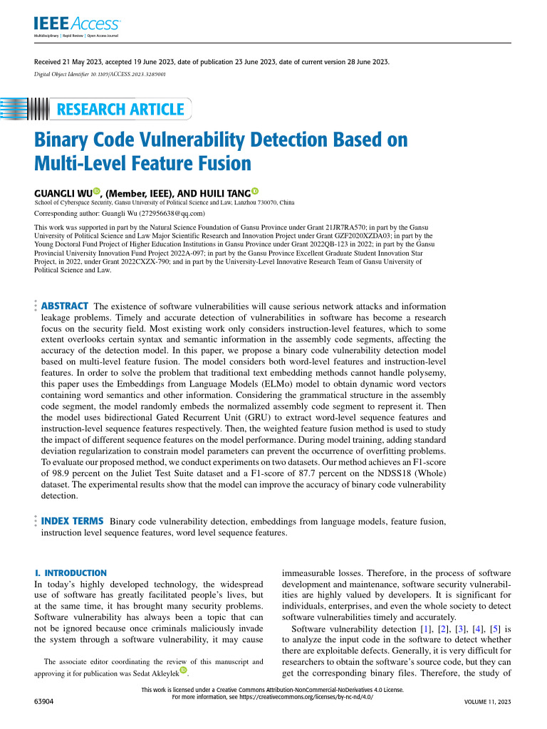 Binary Code Vulnerability Detection Based On Multi Level Feature Fusion