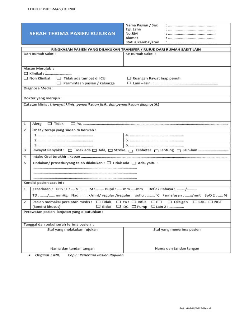 Form Serah Terima Rujukan | PDF