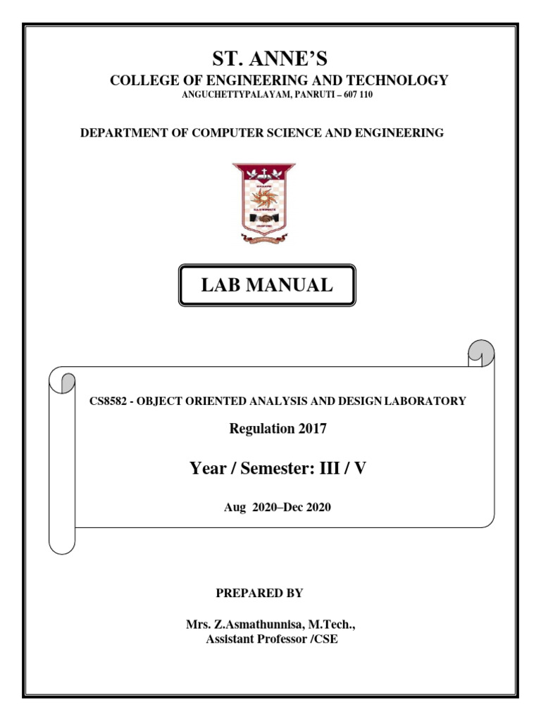 Cs8582-Object Oriented Analysis and Design Laboratory-1532281778-Cs8582 - Ooad Lab | PDF