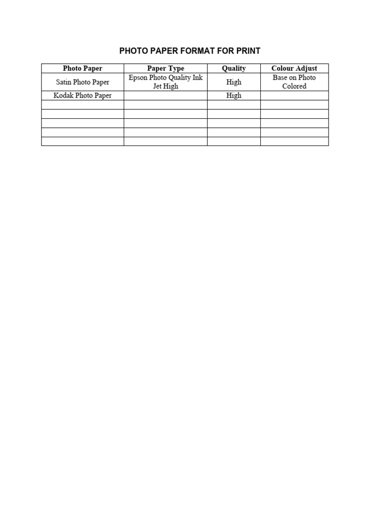 Photo Paper Format for Print | PDF