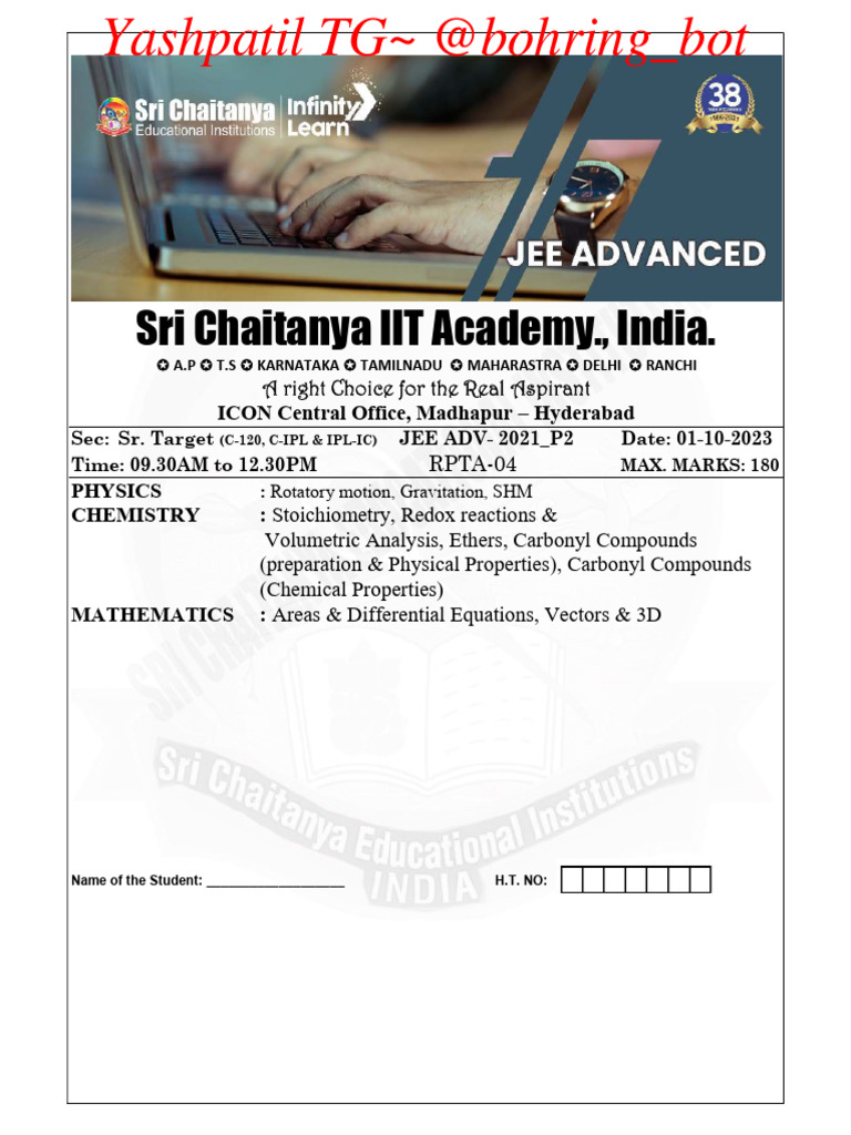 01 10 23 SR Target C 120, C IPL & IPL IC JEE ADV2021 P2 RPTA 04 | PDF