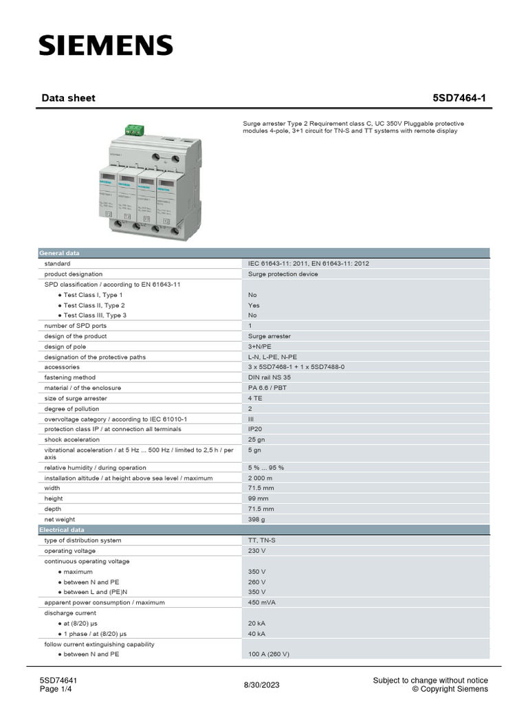 5SD74641 Datasheet en | Download Free PDF | Electrical Equipment | Power (Physics)