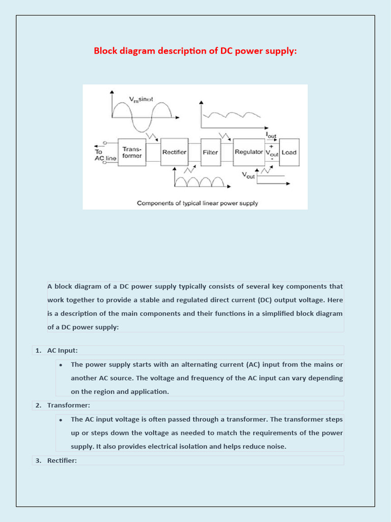 DC Power Supply Block Diagram Explained | PDF | Power Supply | Rectifier
