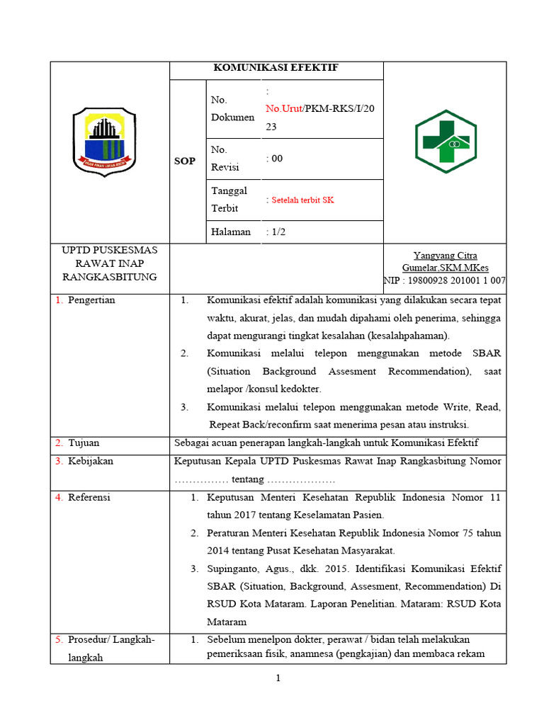 SOP Komunikasi Efektif di Puskesmas | PDF