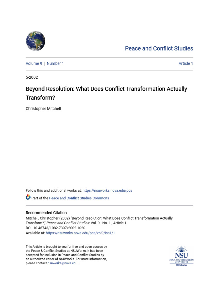 Beyond Resolution-What Does Conflict Transformation Actually Transform ...